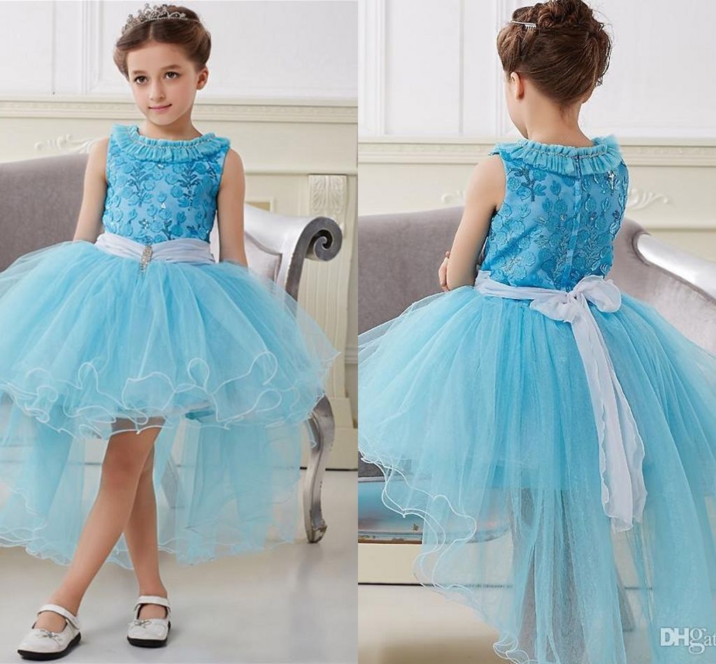 2016 Light Blue Cute Flower Girls' Dresses High Low Ruffle Tulle Puffy ...