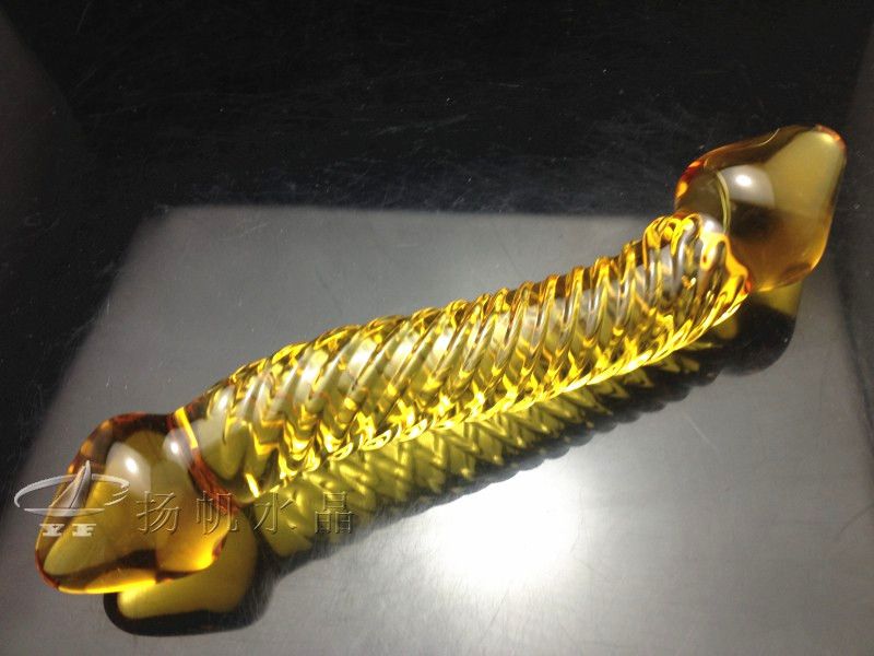 200 Mm Large Double Ended Heads Gold Pyrex Glass Crystal Dildo Penis