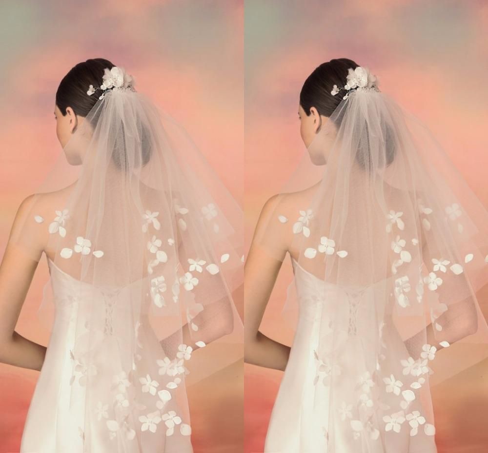 Hot Short Wedding Veils With Flowers Appliques Crystal Wedding Veil 2 ...