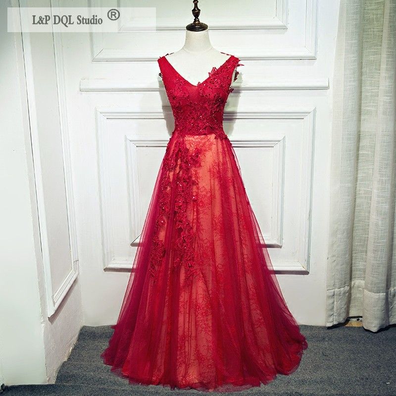 Stunning Red Lace Evening Dresses Long Prom Dress Scoop Lace Up Back ...