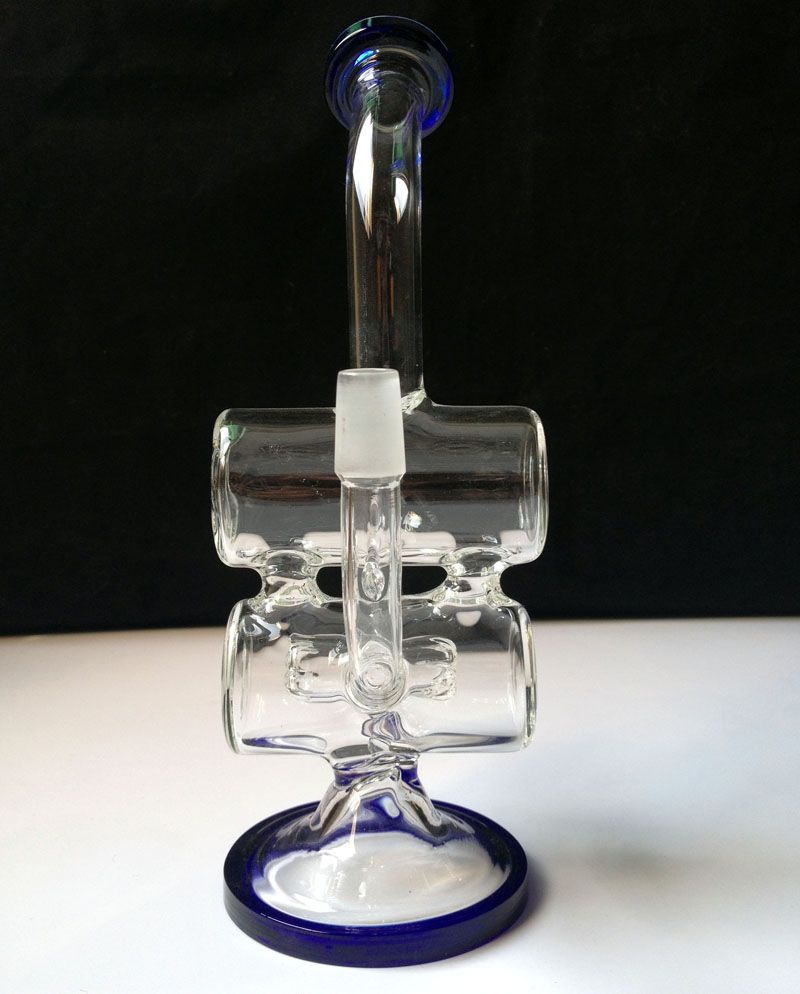 Classical Bongs Double Barrel Recyler Oil Rig Glass Bubbler Water Pipes ...