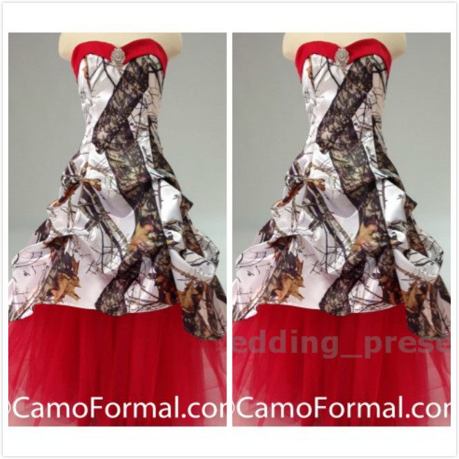 DiscountRealtree White Wedding Dresses With Red Tulle Crystal Camo ...