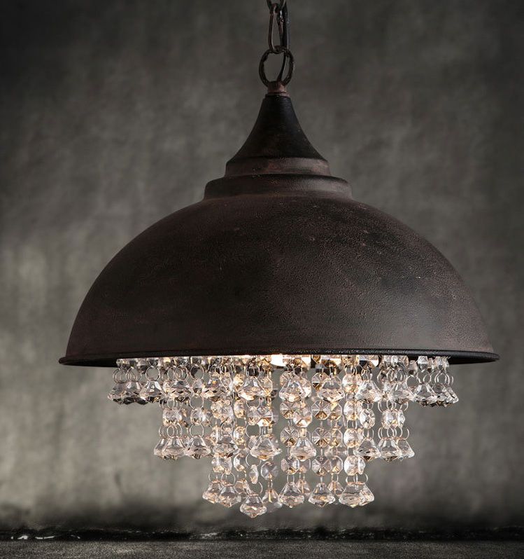 Vintage Country Style Antique Rust Metal Pendant Light With Crystal ...