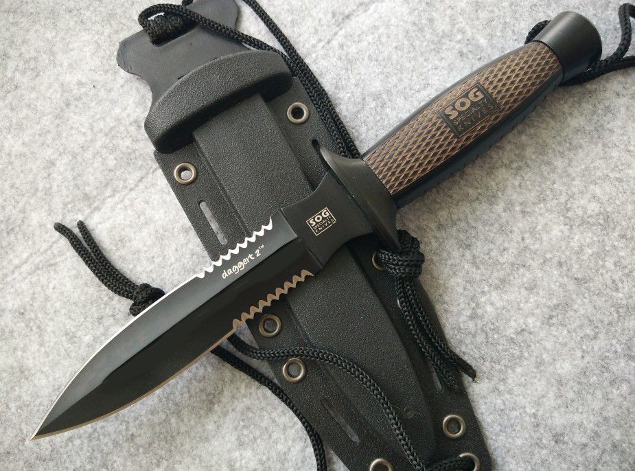 Sog D25 Daggert 2 Fixed Blade Knife Aus 8 Steel Double Edge Serrated ...