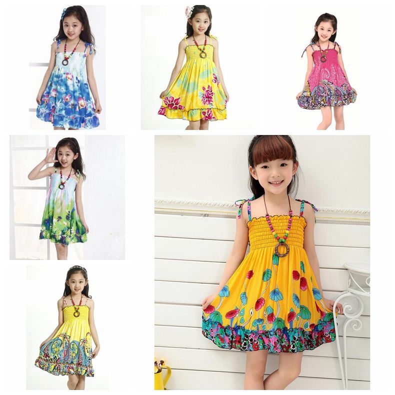 2019 Girl Summer Beach Dress Kids Summer Bohemian Beach Dresses Girls ...