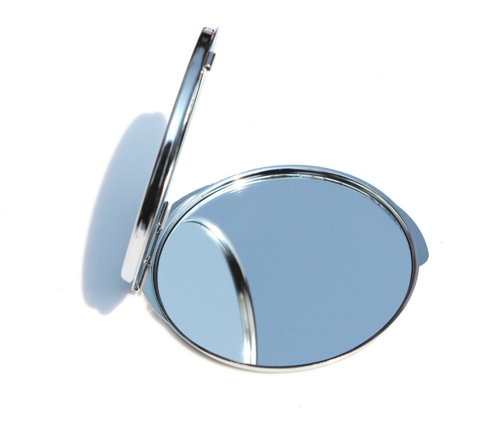 New Portable Makeup Mirror Case Round Silver Compact Pocket Purse ...