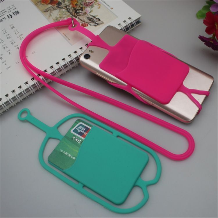 Universal Mobile Soft Silicone Case With Long Lanyard Strap Pounch Card ...