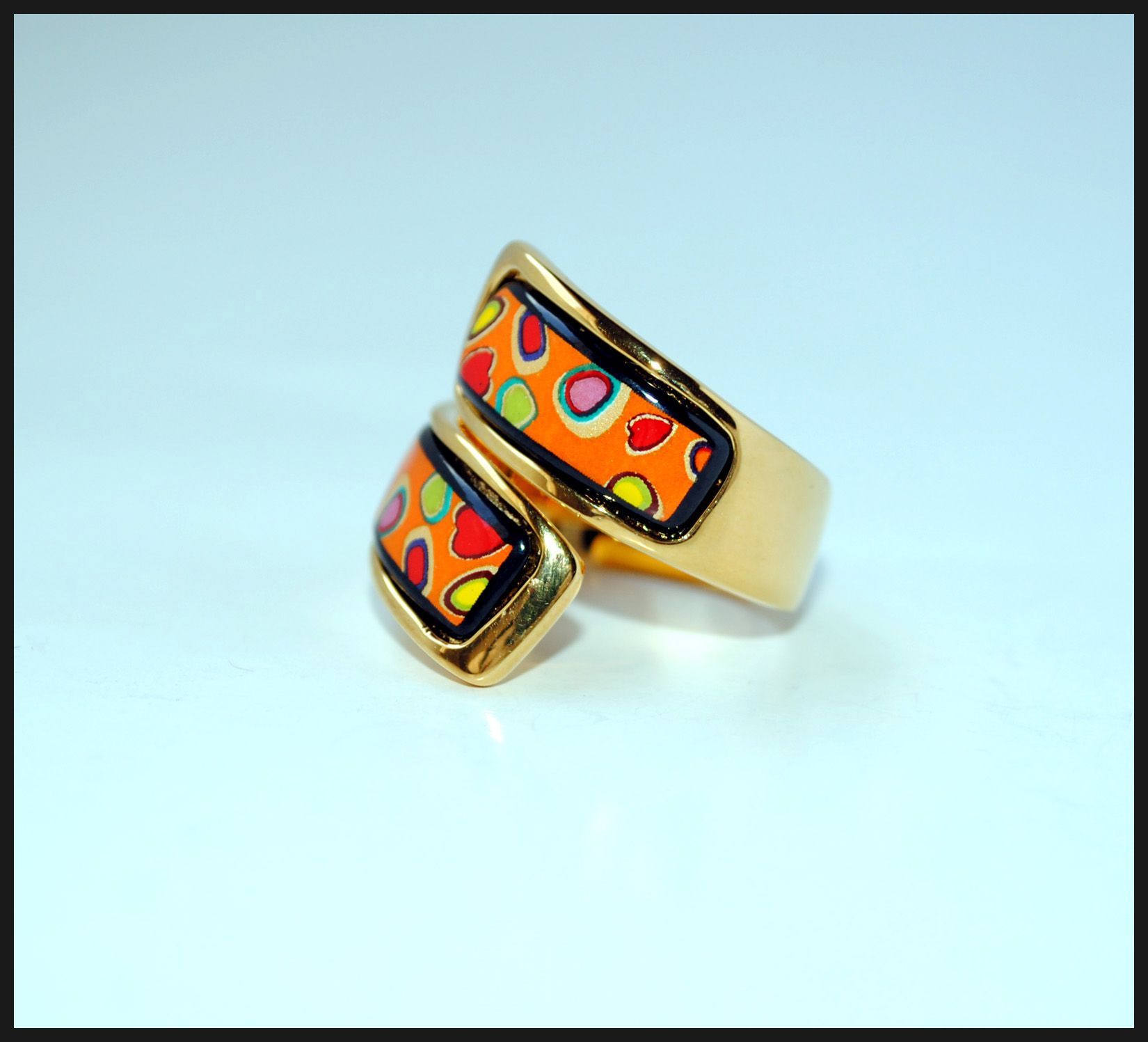 Colorful Stones Series 18K Gold Plated Enamel Double Curved Ring Top ...