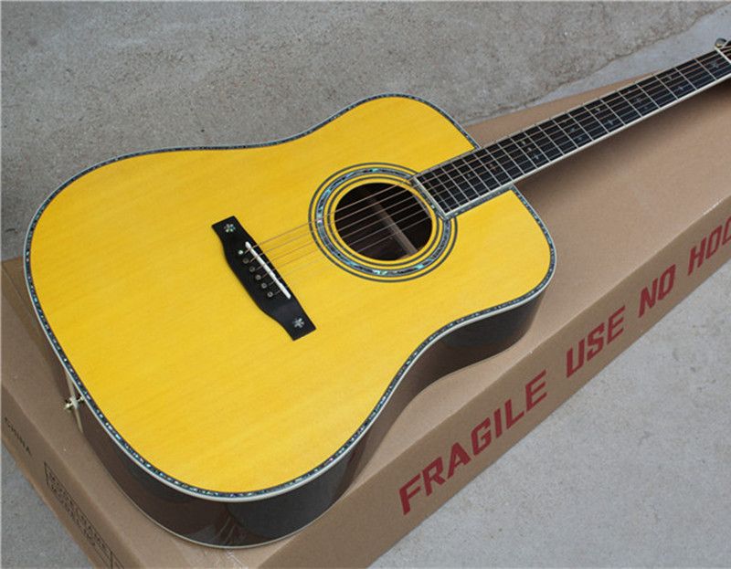 41 Inch Acoustic Guitar With Yellow Body Made From All Solid Wood,Ebony ...