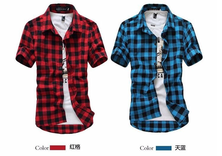 Red And Black Plaid Shirt Men Shirts 2016 New Summer Spring Fashion
