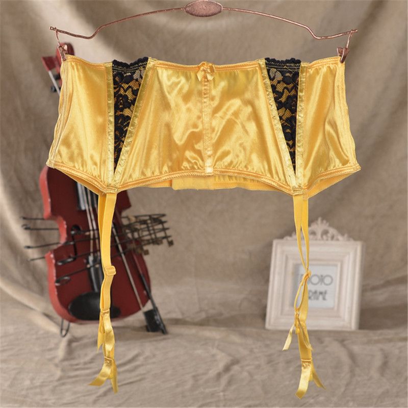 2020 High Waist Garter Belt Yellow Suspenders For Stockings Fishbone ...