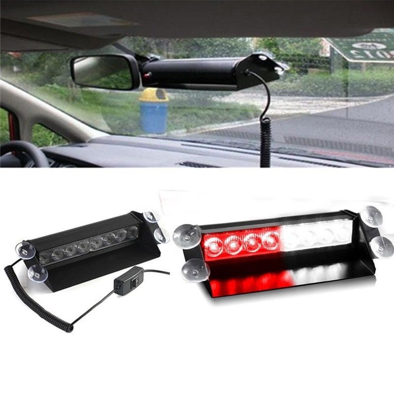 Red White 8 LED Car Emergency Dashboard Dash Strobe Lights Warning ...