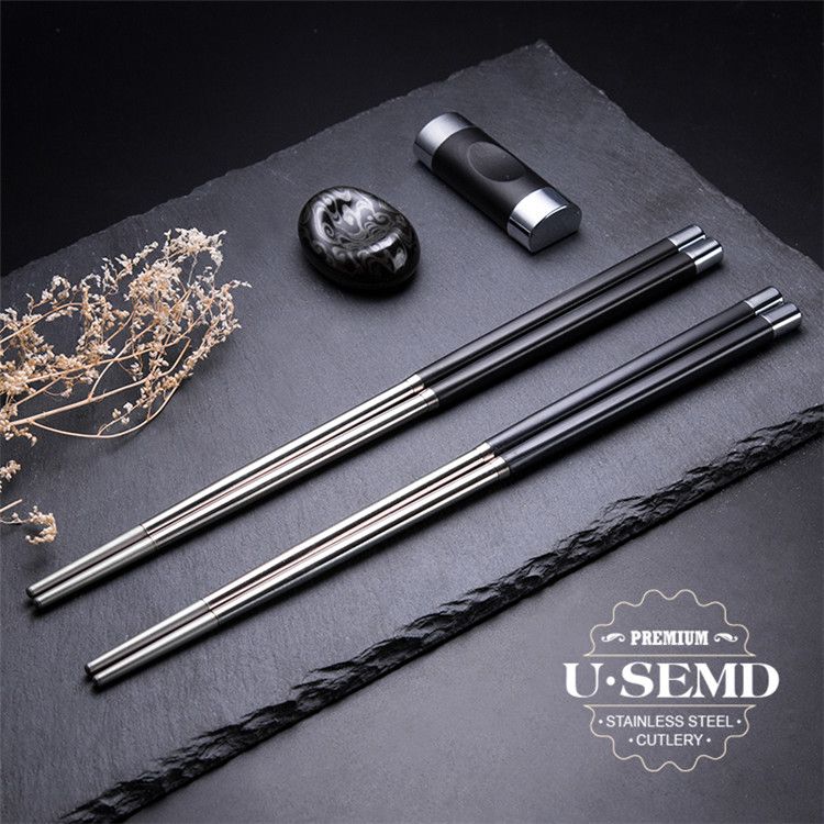 Top Quality 304 Stainless Steel Chopsticks With Black Slip Resistant ...