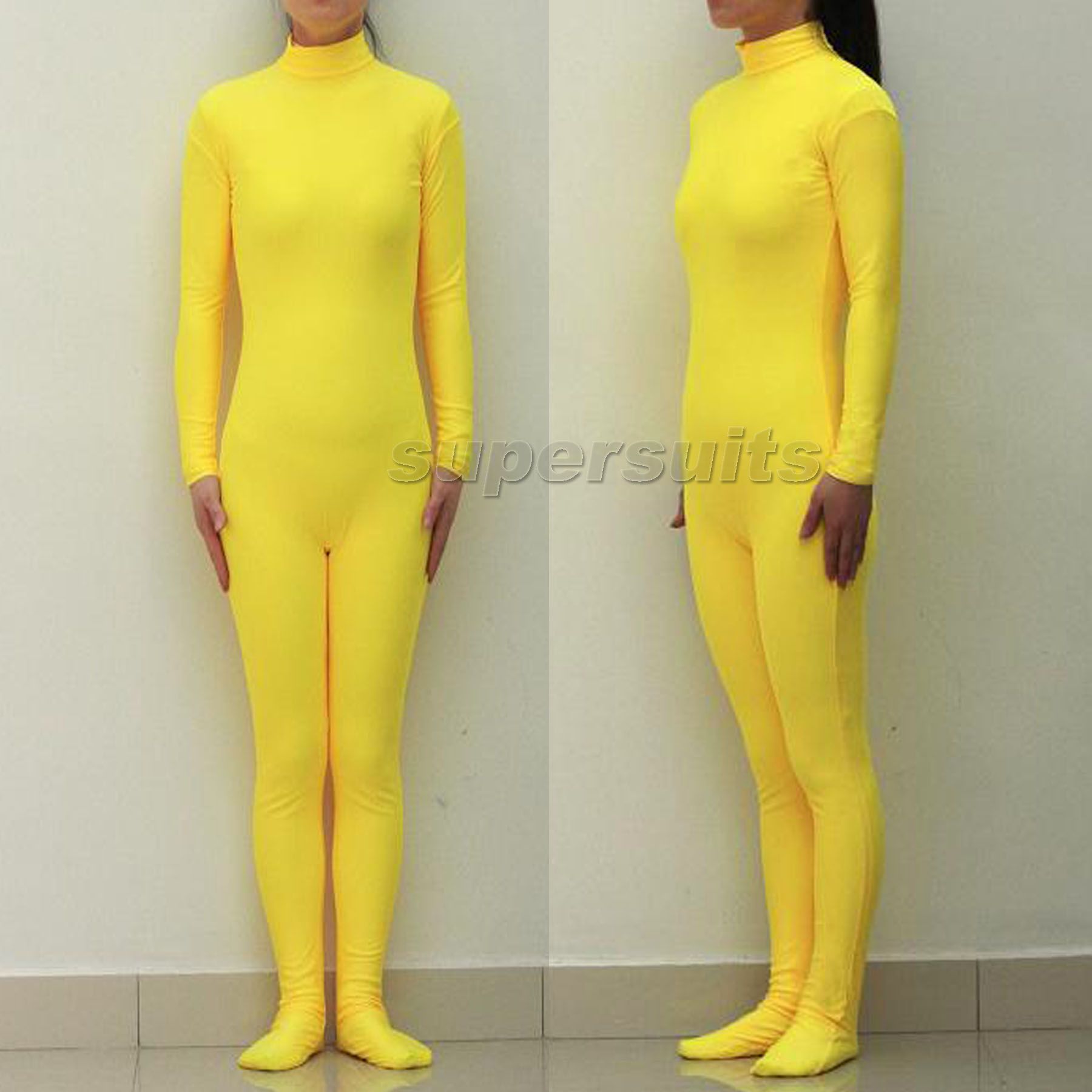 2019 Unisex Adult Yellow Lycra Spandex Zentai Costume Party Bodysuit