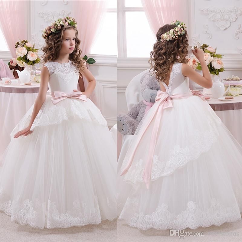 2016 Cheap Lace Little Bridal Flower Girls Dresses For Weddings Ruffle ...