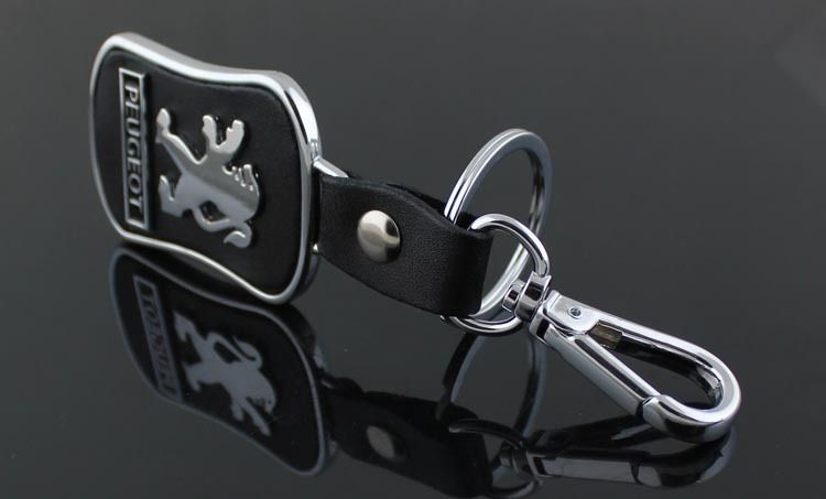 Top Fashion Car Logo Keychain For Peugeot Metal Leather Keyring Key ...