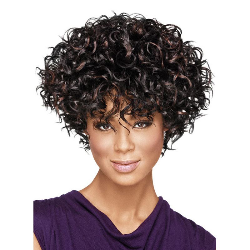 Woodfestival Afro Kinky Curly Wig Heat Resistant Fiber Short Brown Wig