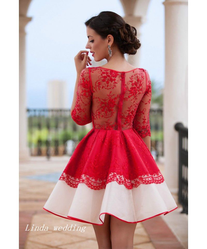 2019 Red Lace Cocktail Dress Spanish Style Short Formal Party Dress ...