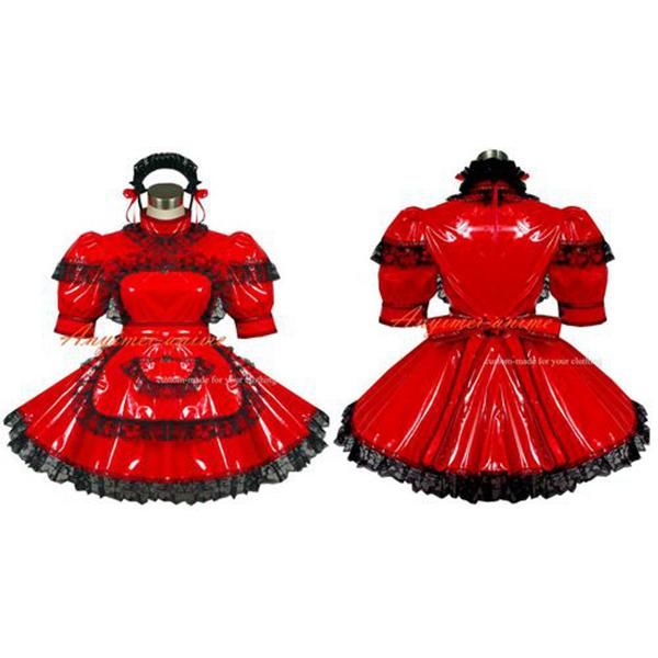 2017 Sexy Sissy Maid Pvc Dress Red Lockable Uniform Cosplay Costume ...