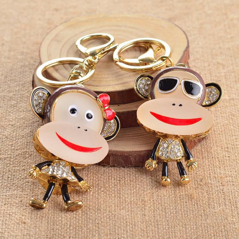 Crystal Hip Hop Monkey Keychain Key Rings Best Friend Lovers Carabiner ...