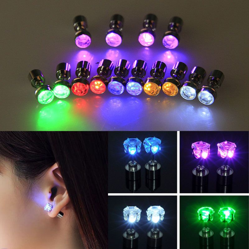 Fashion Light Up Bling LED Stud Earrings Flash Style Glowing Crystal ...