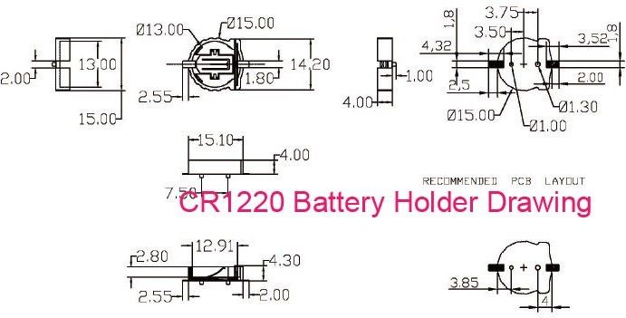 CR1220 Button Battery Holder /Socket /Clip, SMT Surface Mount Type ...