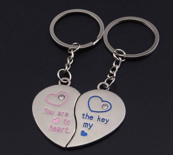 Lovers Keychain Metal Heart Shaped Couple Keychains Couples Two In One ...