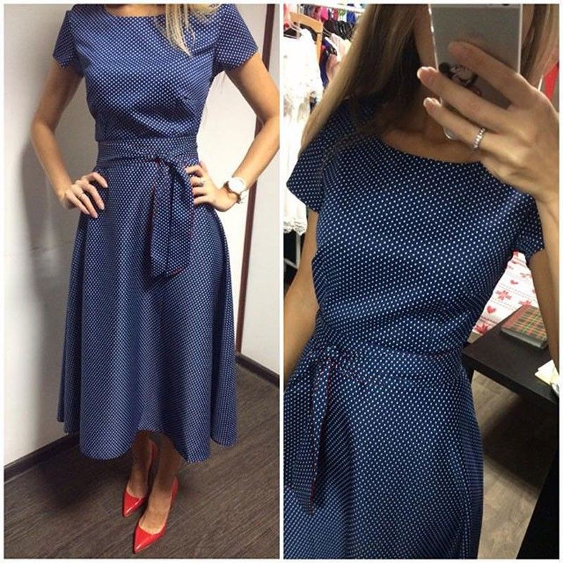2016 Hot Sale Casual A Line Dot Women Popular Dress Short Sleeve O Neck ...