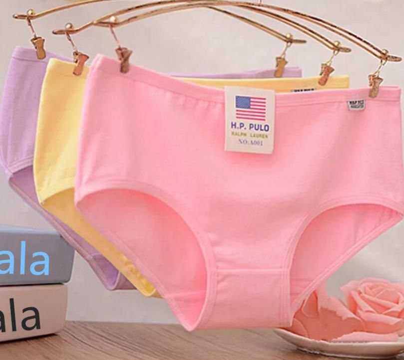 2020 100% Cotton Panties Candy Color Solid Underpants Women Girl Briefs ...