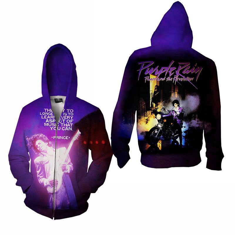 2018 Latest Prince Purple Rain Zipper Jacket Print Sweatshirt Hoodies ...