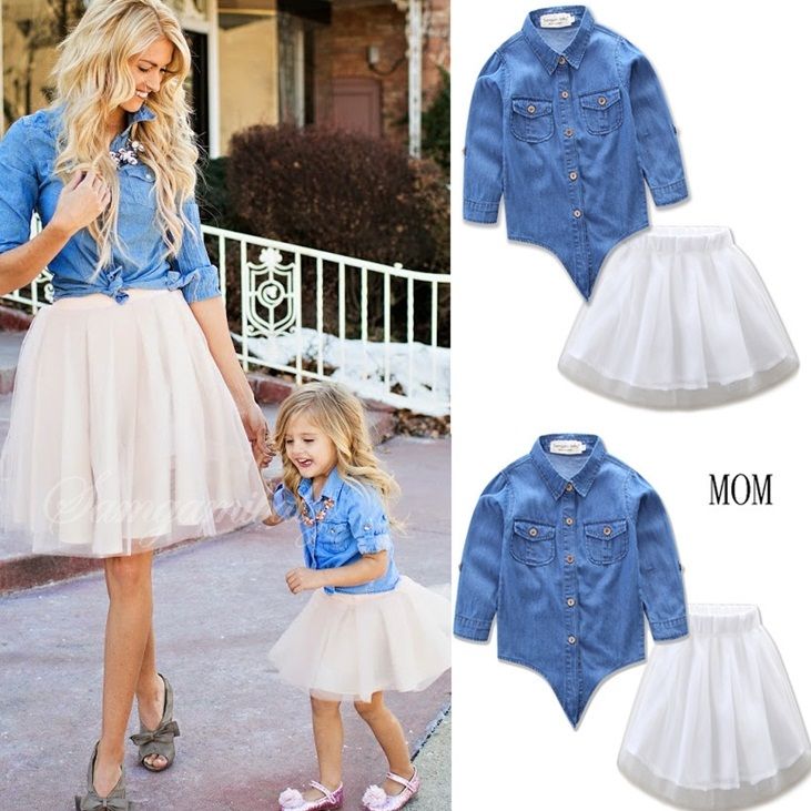 2017 Family Matching Outfits Denim Shirts Dressess Clothing Sets For ...
