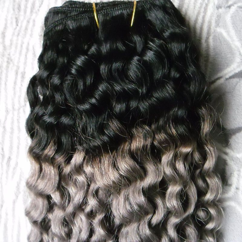 T1B/Gray Ombre Brazilian Hair Deep Wave 100g Grey Hair Weave Bundles ...