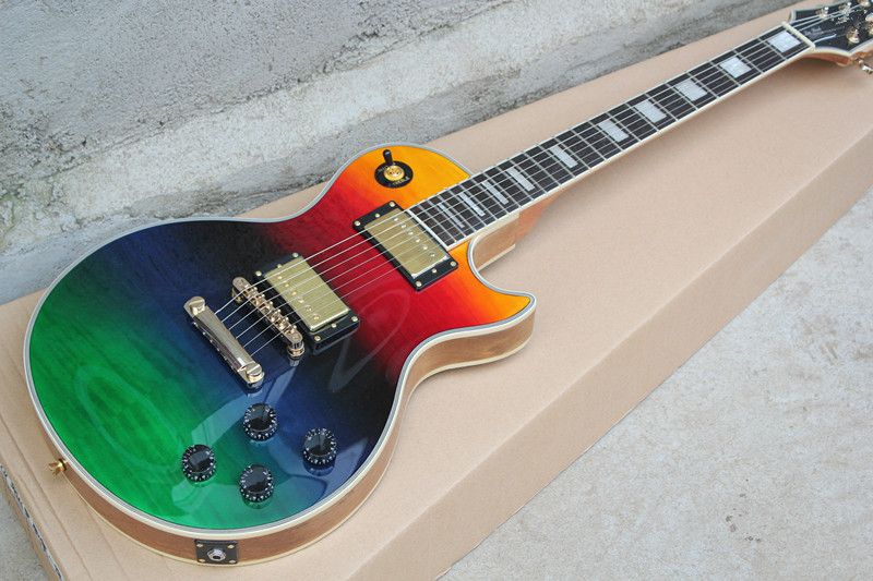 Rainbow Color Custom Electric Guitar with Gold Hardware,Fixed Bridge ...