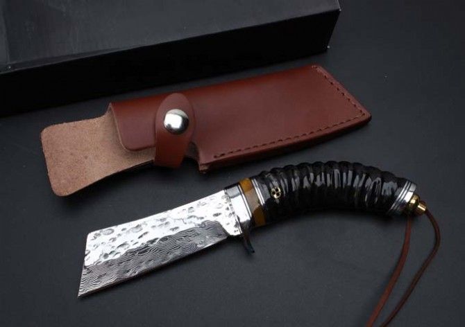 New Square Blade Damascus Survival Straight Knife 59HRC Claw Handle ...