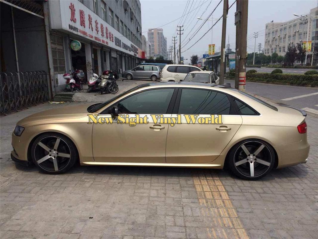 High Quality Champagne Gold Matte Satin Chrome Car Vinyl Wrap Film ...