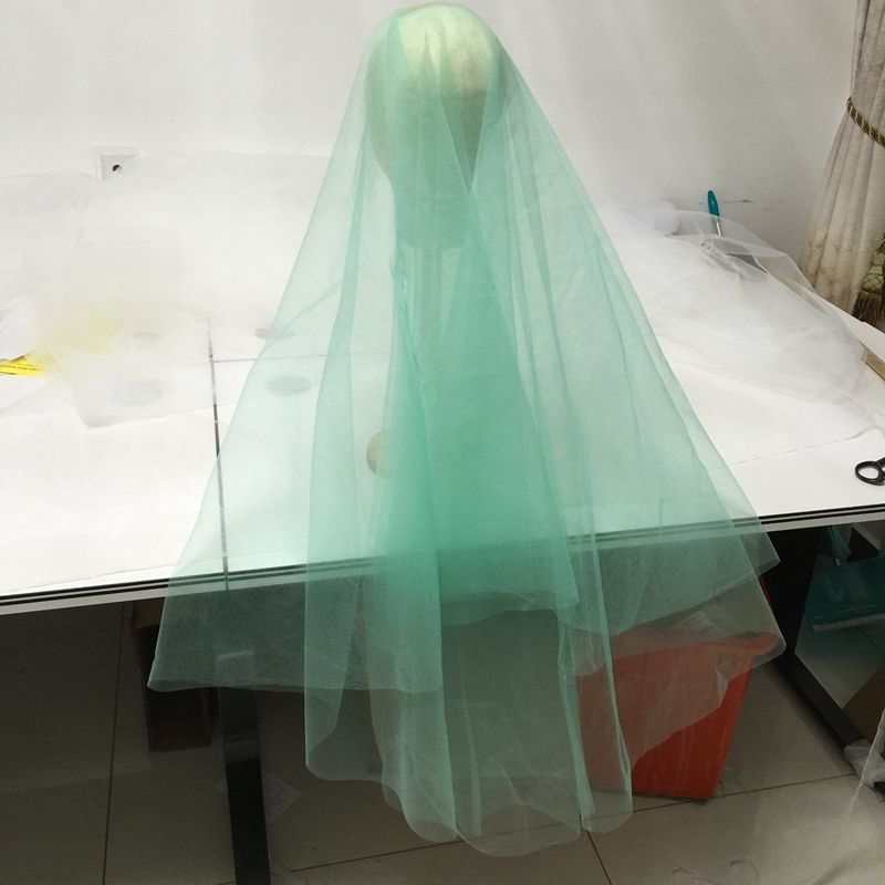Mint Green Fingertip Bridal Veils Customized Soft Nylon Tulle Wedding Veil Raw Cut 70 Diameter ...