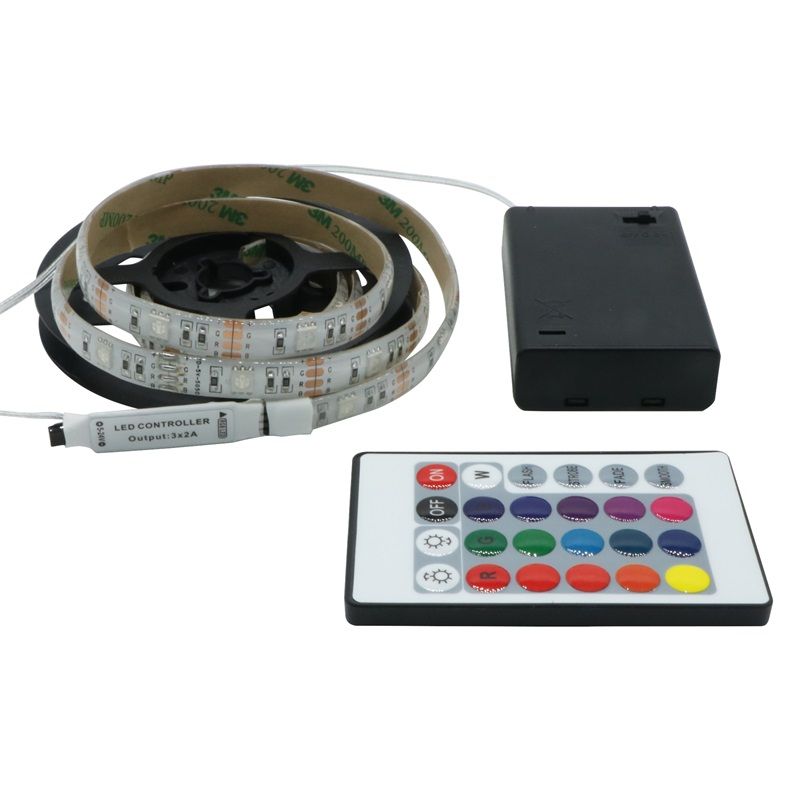 LED Strip Battery Box Light 5050 SMD 2M 1M 0.5M Flexible RGB With 24 ...