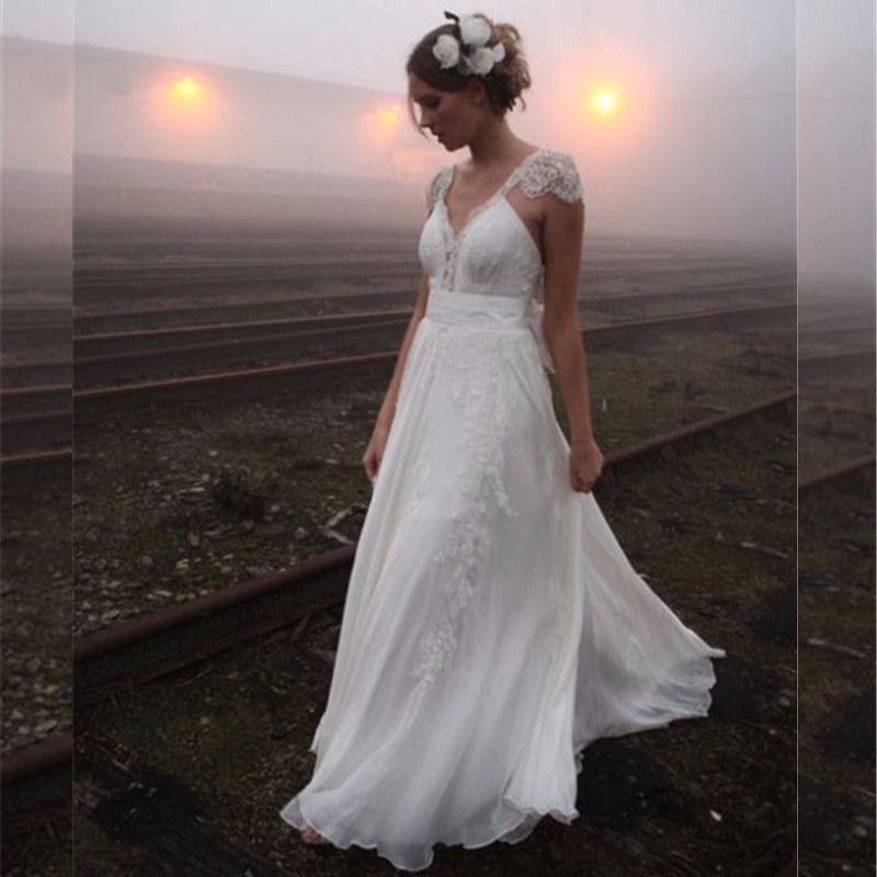 Discount 2016 New Appliques Bohemian Beach Vintage Wedding Dresses V