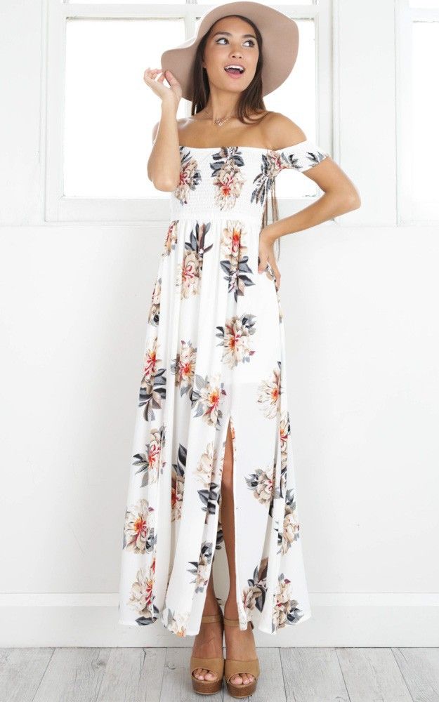 Boho Style Flower Print Strapless Long Dress Sexy Off Shoulder Slash