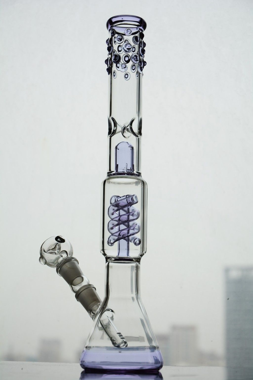 2020 Beautiful Straight Glass Bong Purple Helix Bong With Downstem Tall ...
