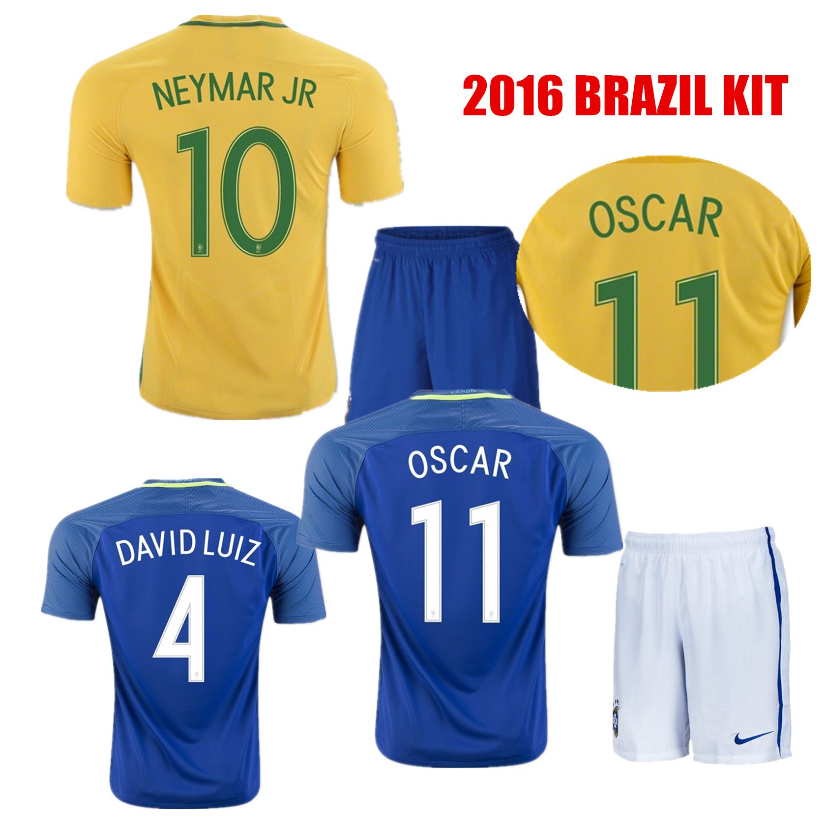 2016 Brazil Kit Soccer Sets 16 Brazil Jerseys Uniform NEYMAR JR PELE ...