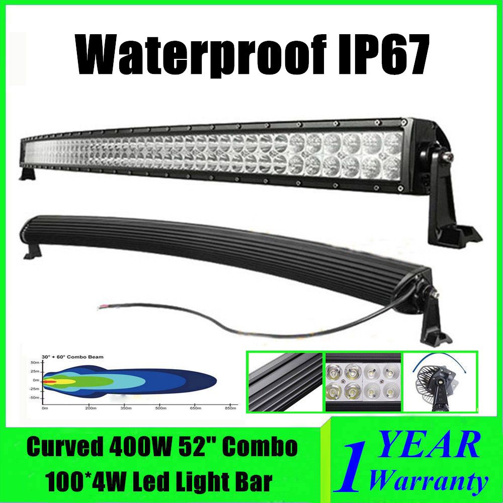 52 Inch Curved 400W High Power LED Bar Driving Work Light Bar Combo ...