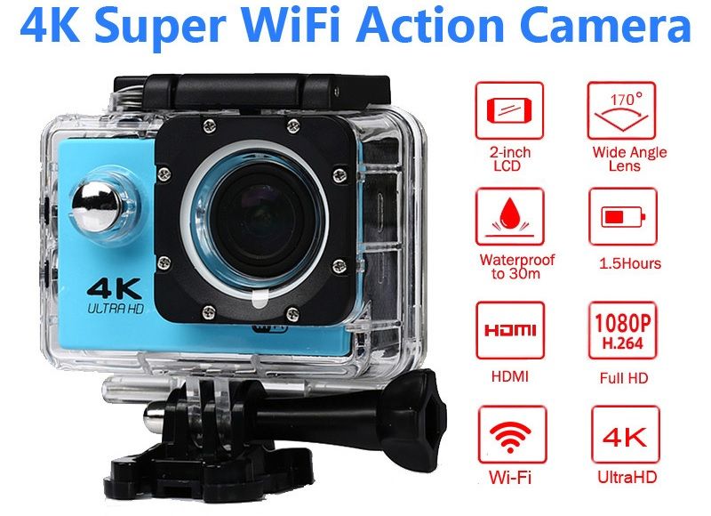 Ultra HD 4K Action Camera 30m Waterproof 2.0' Screen 1080p Sport Wifi ...