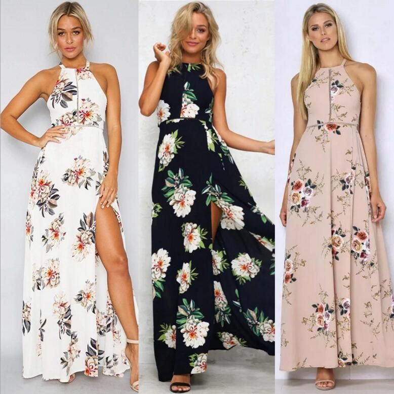 2021 Bohemian Floral Print Summer Maxi Dress Off Shoulder Women Beach
