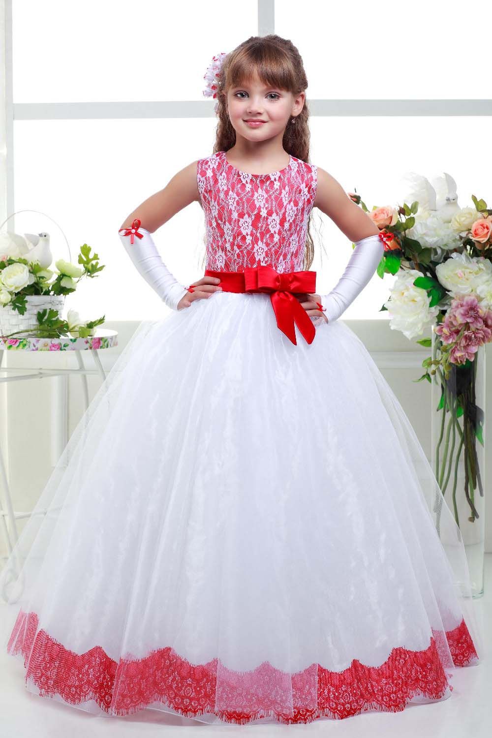 Modest Beautiful Children Corset Red Pageant Ball Gown Prom Dress For ...