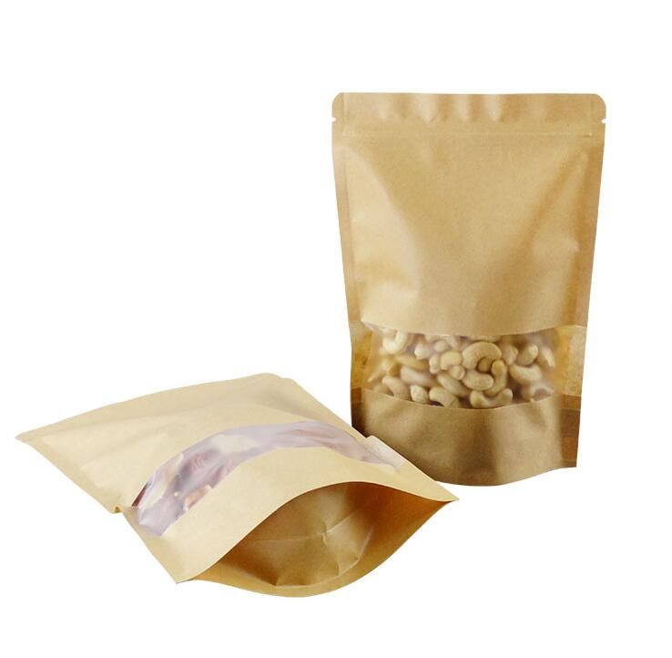 9 14cm 3cm Stand Up Kraft Paper Food Gift Bags With Frosted Window 9-14cm-3cm-stand-up-kraft-paper-food-gift-bags-with-frosted-window