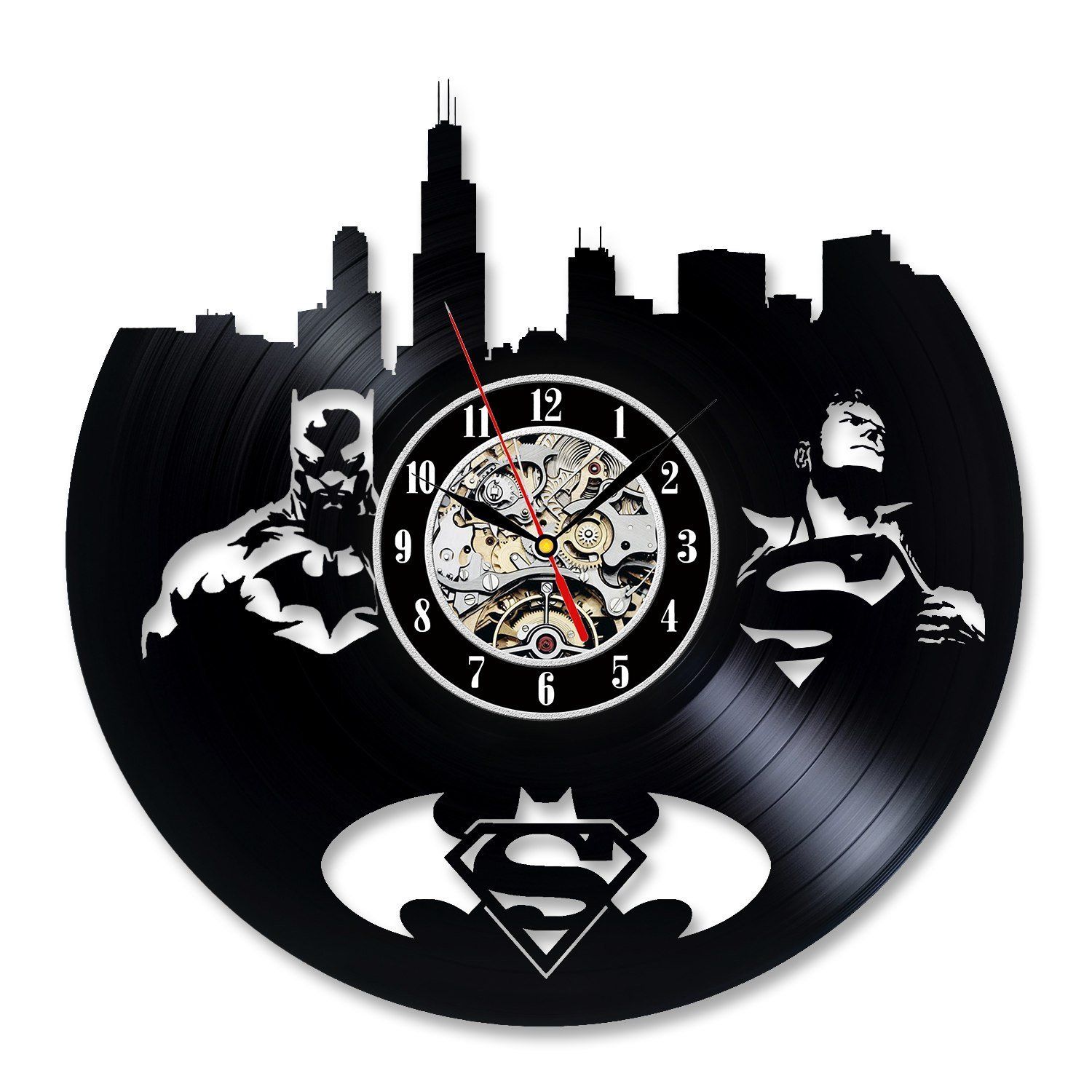 Vinyl Record Wall Clock Superman Batman Gift Idea For Adults Big Clocks ...