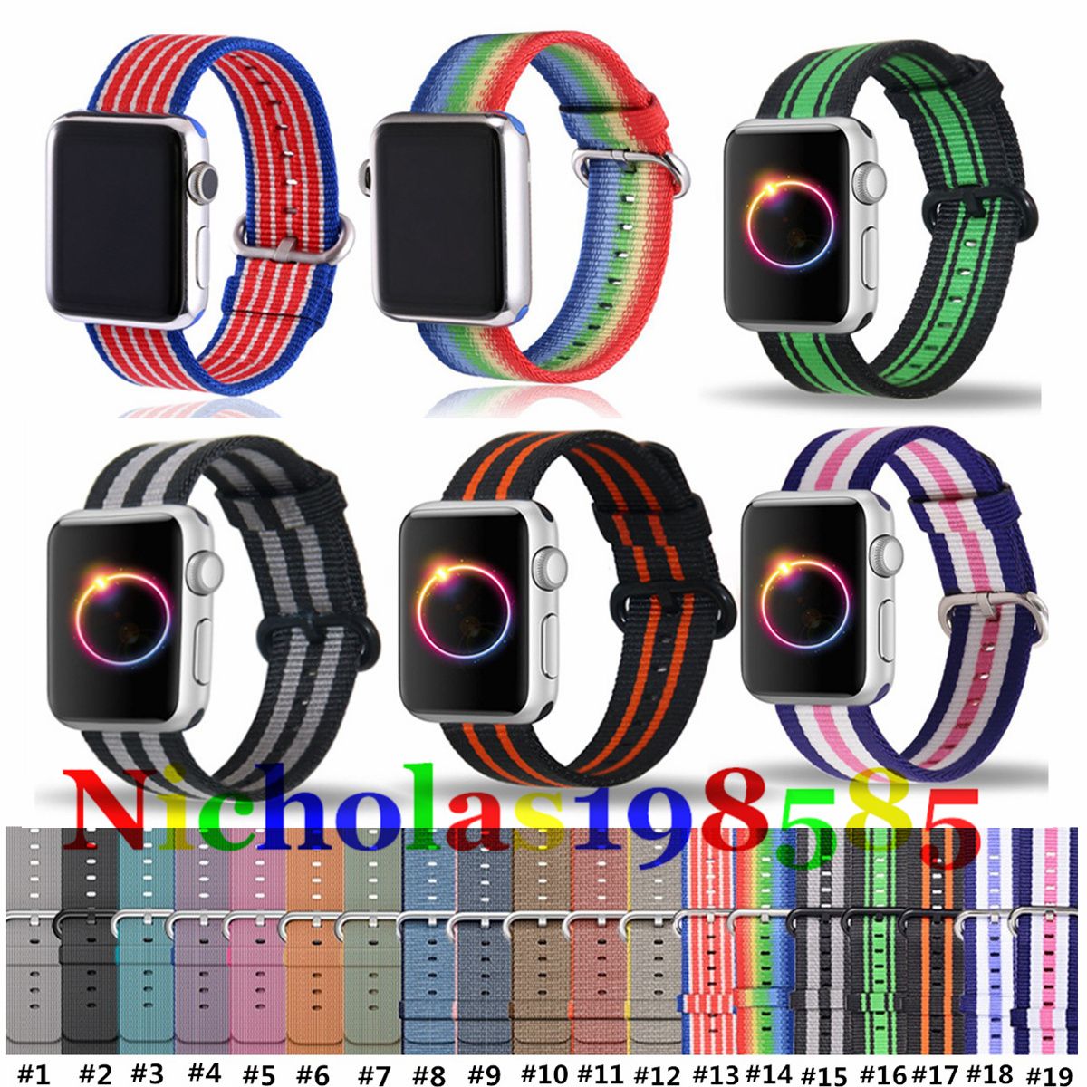 Casual Style Colorful Rainbow Nylon Woven Watch Band Strap Buckle Wrist ...