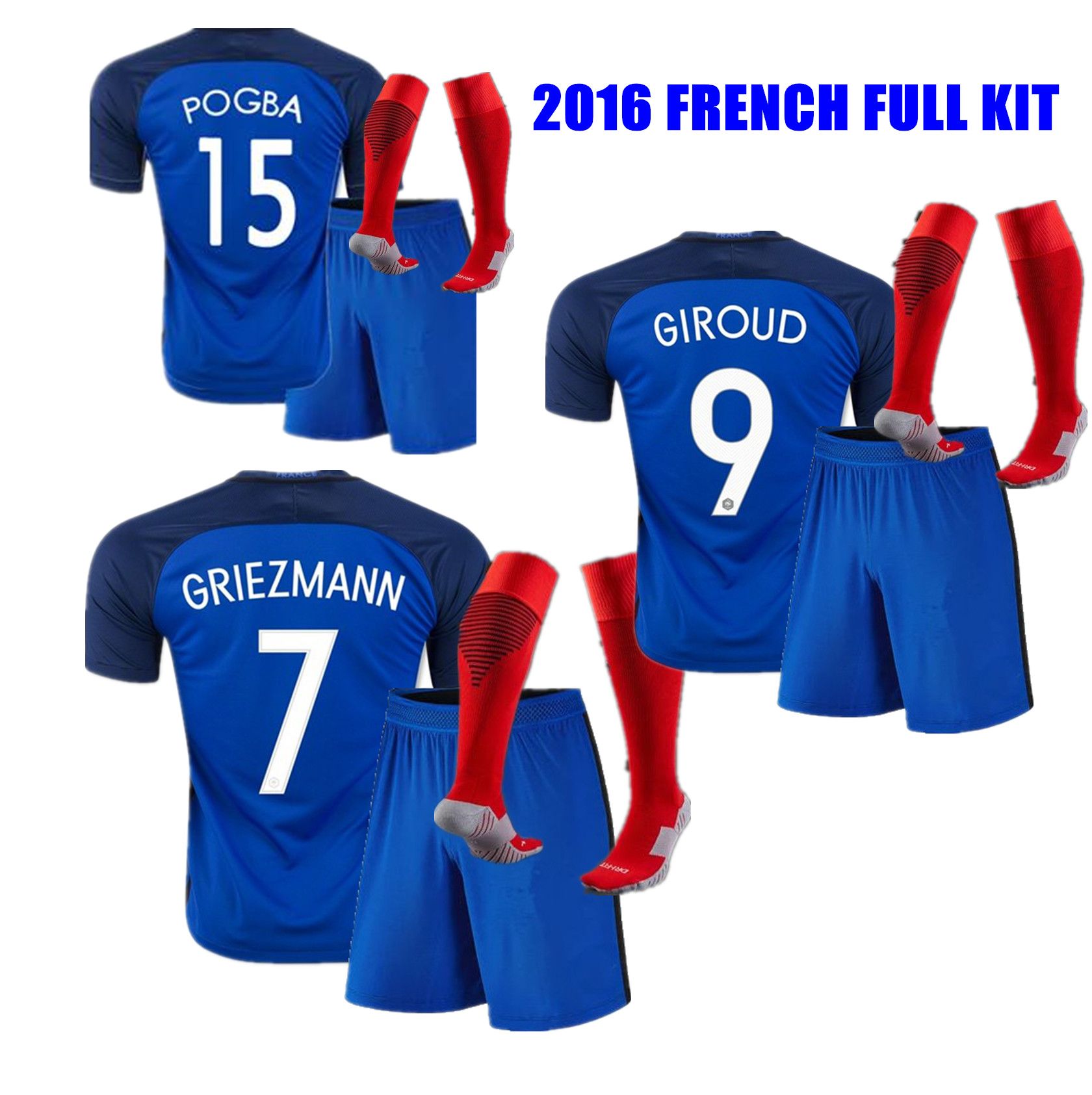 2018 2016 France Full Kits Griezmann Payet Pogba Giroud Football Suit ...