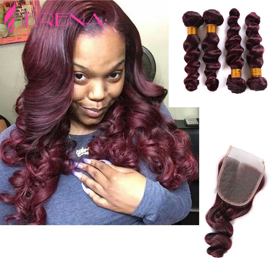 2017 8a 99j Burgundy Brazilian Loose Wave Hair Rubin Red Brazilian Hair ...